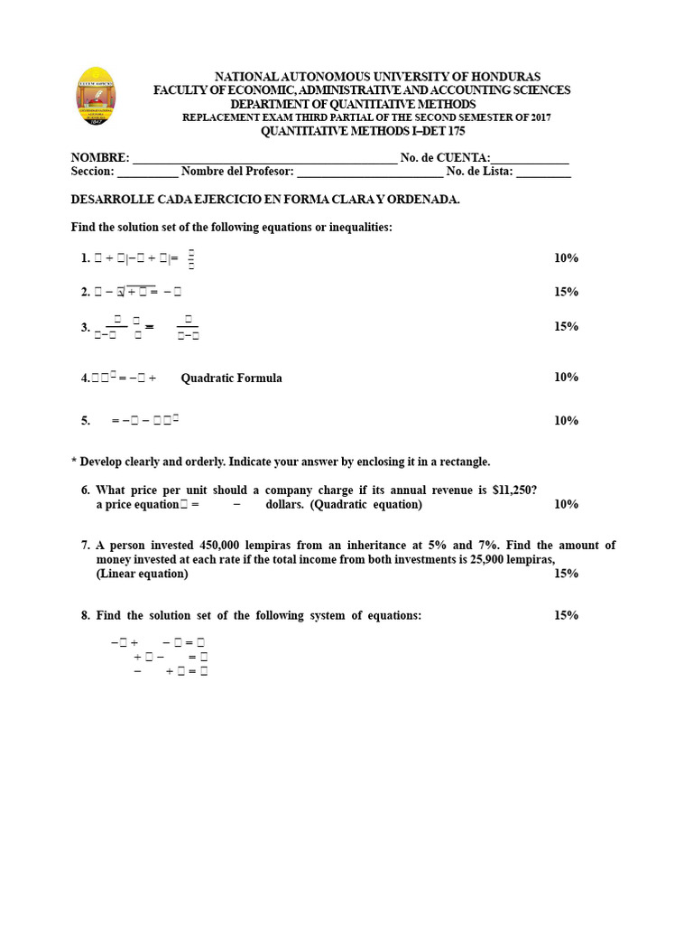 mci-exams-3rd-term.pdf | PDF | Quadratic Equation | Equations