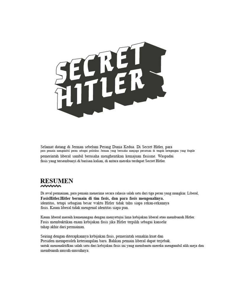 Panduan Permainan Secret Hitler Jerman | PDF