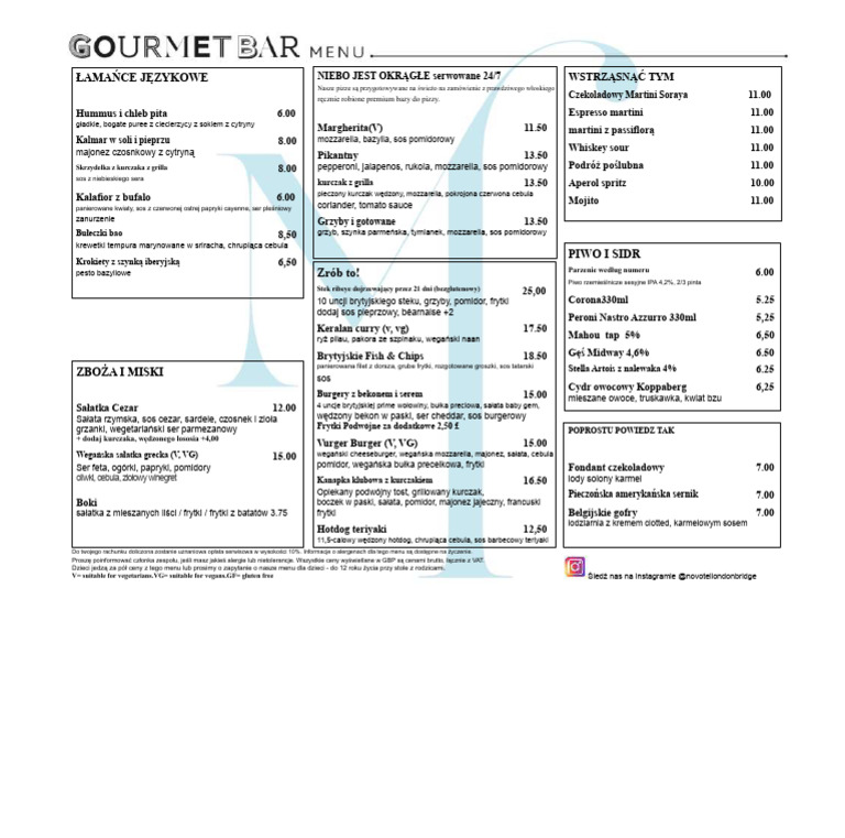 Novotel - Menu Jedzeniowe | PDF