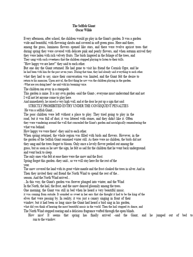 The Selfish Giant | PDF | The Happy Prince And Other Tales