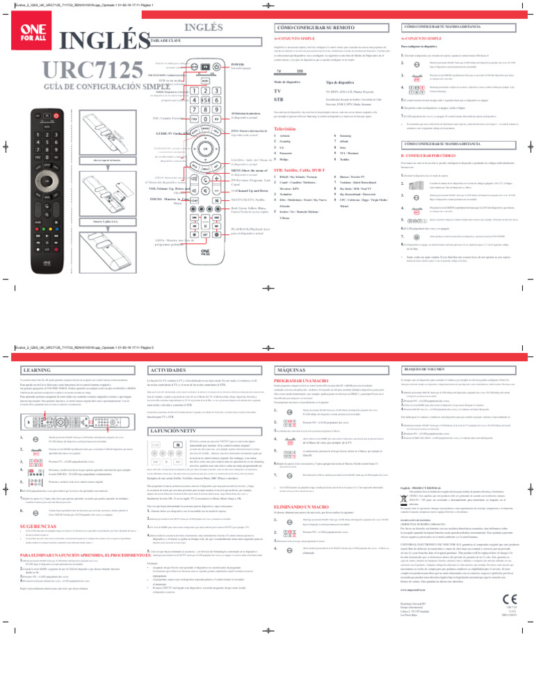 One For All Mando A Distancia UK - URC7125 | PDF | Control remoto ...