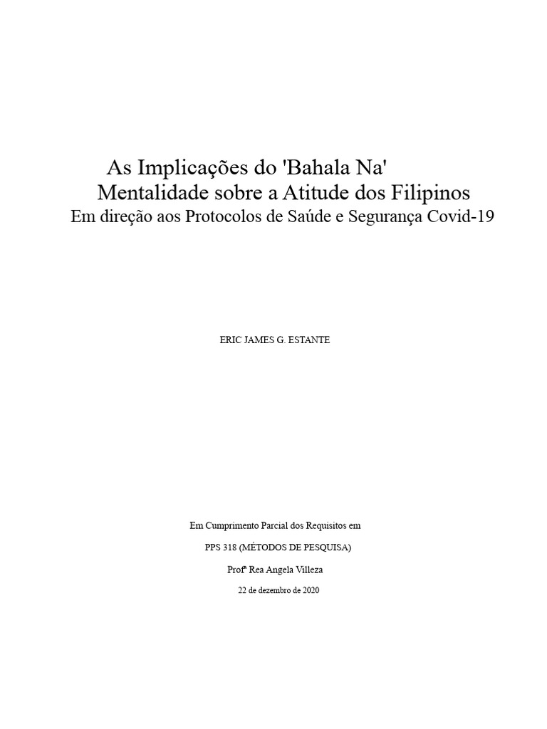 As Implicações da Mentalidade 'Bahala Na' na Atitude dos Filipinos em ...