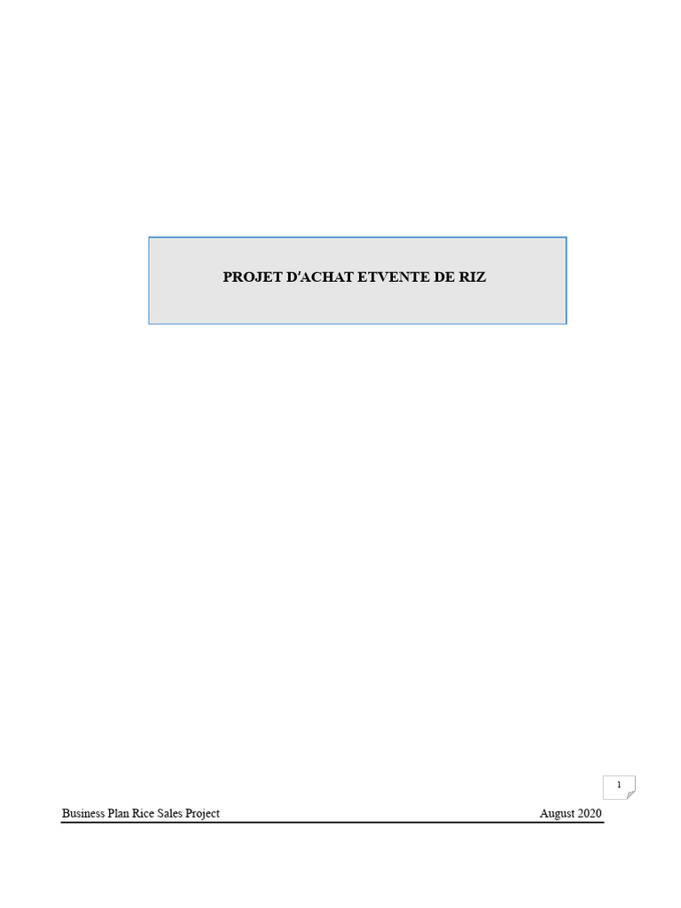 Business Plan for Rice Sales Project | PDF | Cereals | Ivory Coast