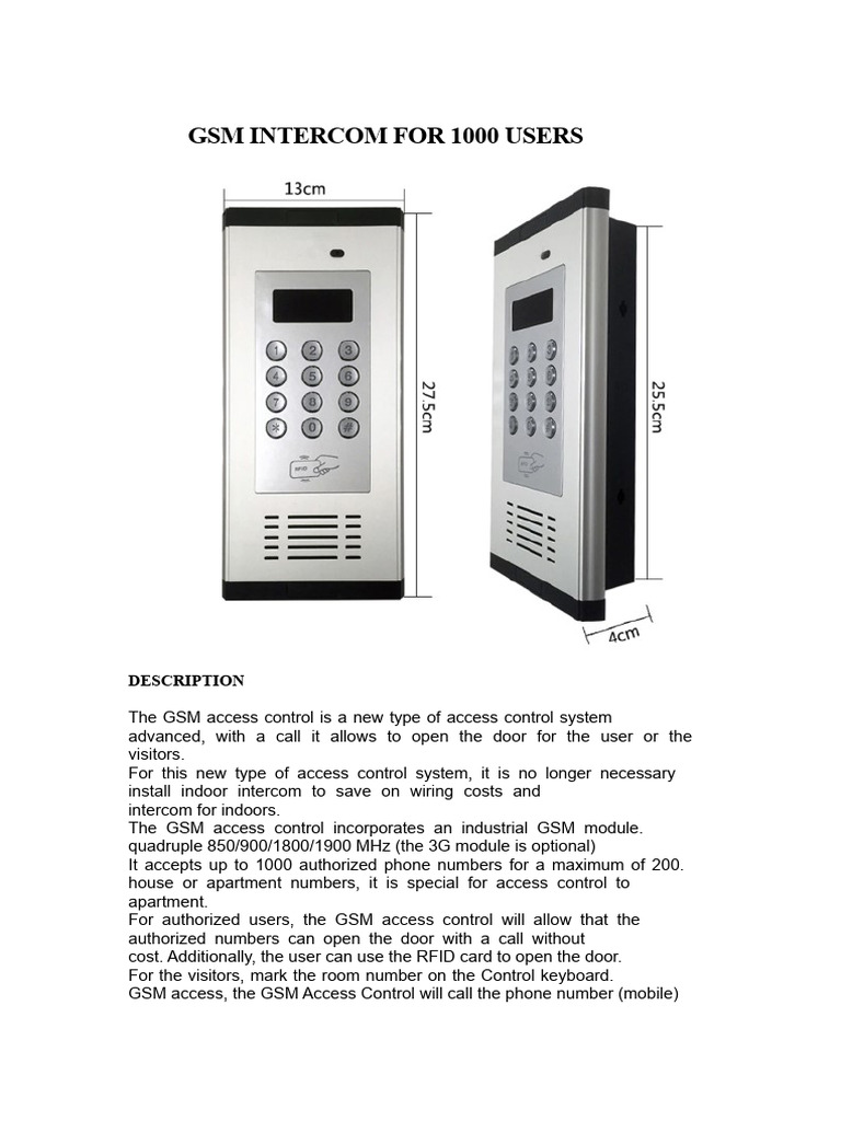 GSM Intercom System for 1000 Users | PDF | Access Control | Gsm