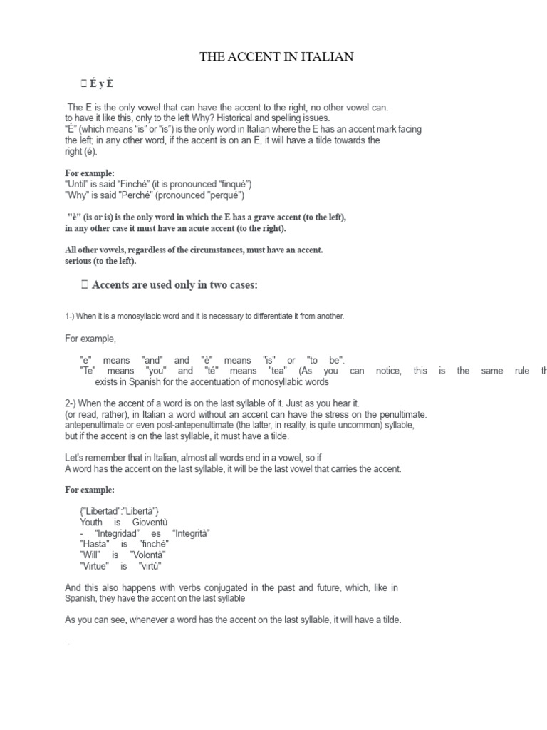 Use of The Accent in Italian | PDF | Stress (Linguistics) | Linguistics