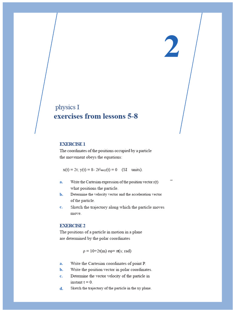 Physics I Exercises: Motion & Vectors | PDF | Acceleration | Coordinate ...
