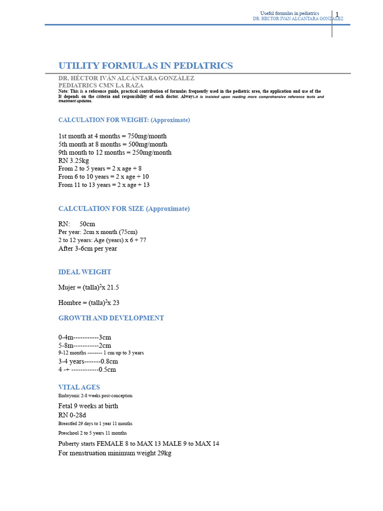 Utility Formulas in Pediatrics | PDF | Saline (Medicine) | Sodium