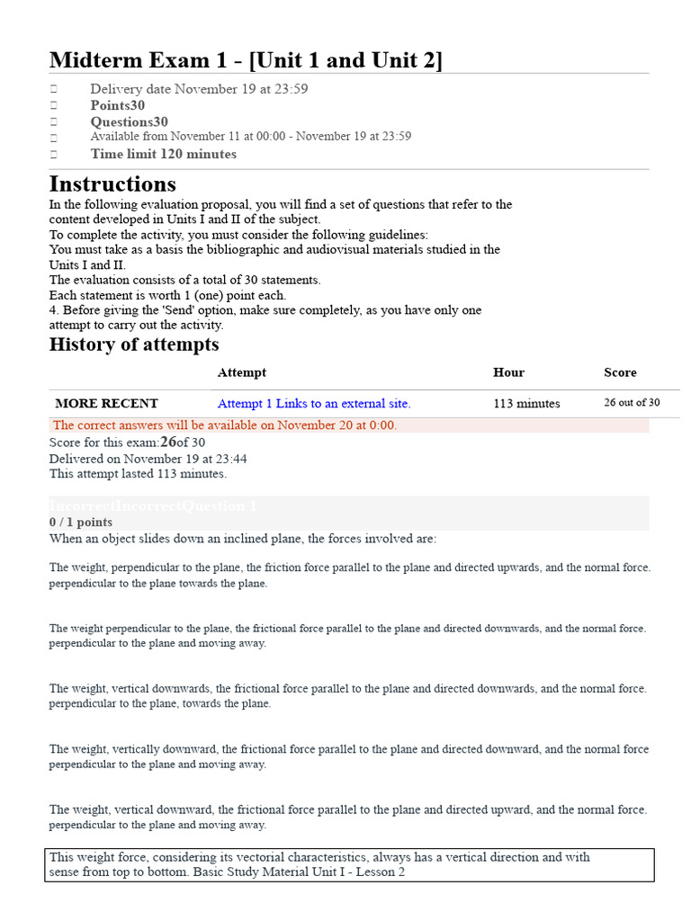 Midterm Exam 1 - (Unit 1 and Unit 2) PHYSICS | PDF | Force | Acceleration