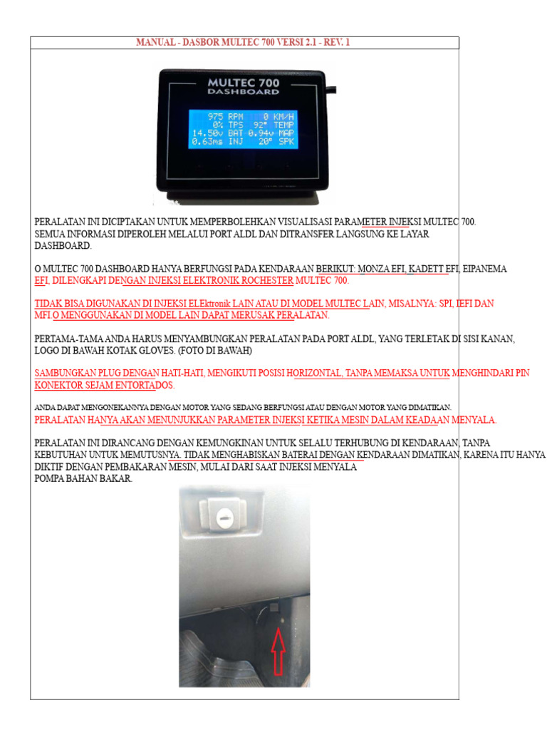 Manual Dasbor Multec 700 Versi 2.1 | PDF