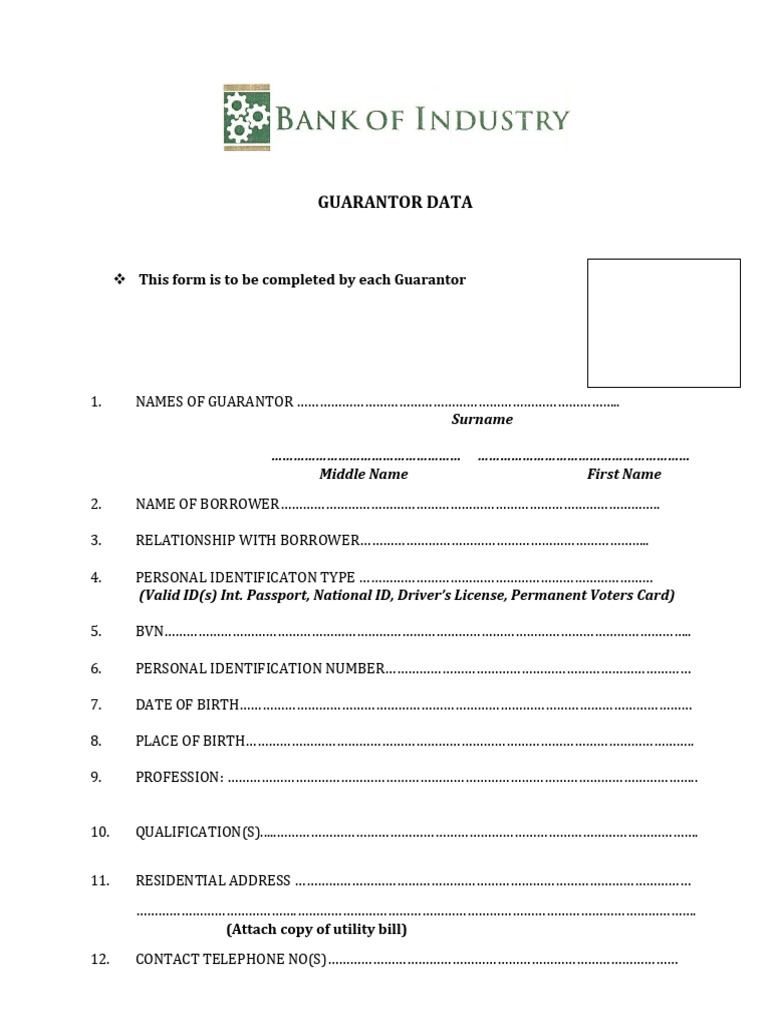 Guarantor Personal Information Data Form | PDF | Identity Document