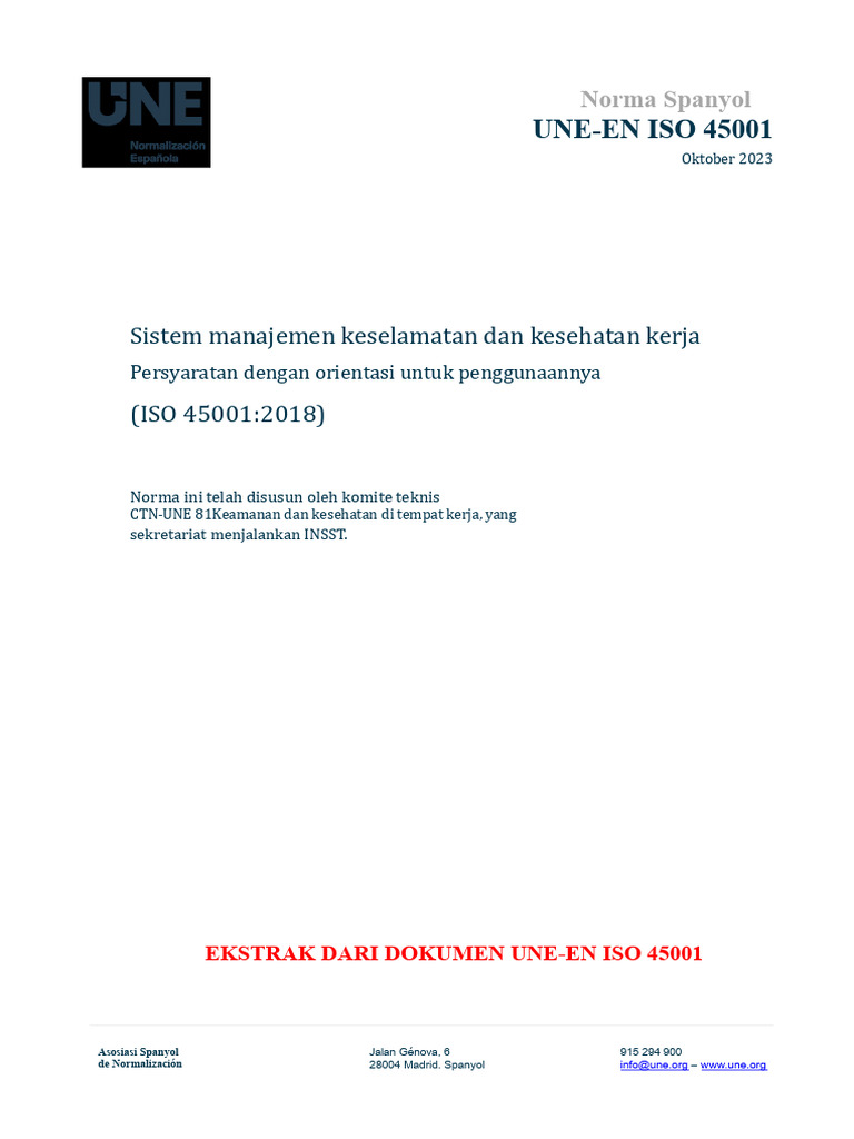 Panduan ISO 45001 K3 Spanyol 2023 | PDF