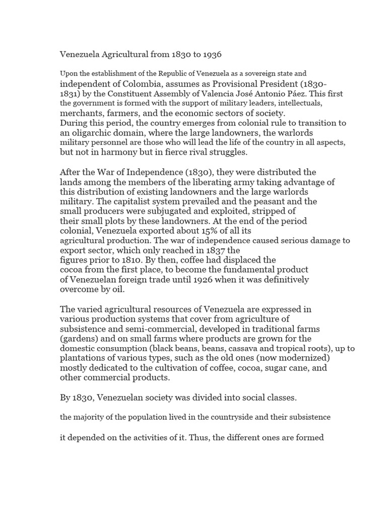 Venezuela's Agricultural History (1830-1936) | PDF | Venezuela