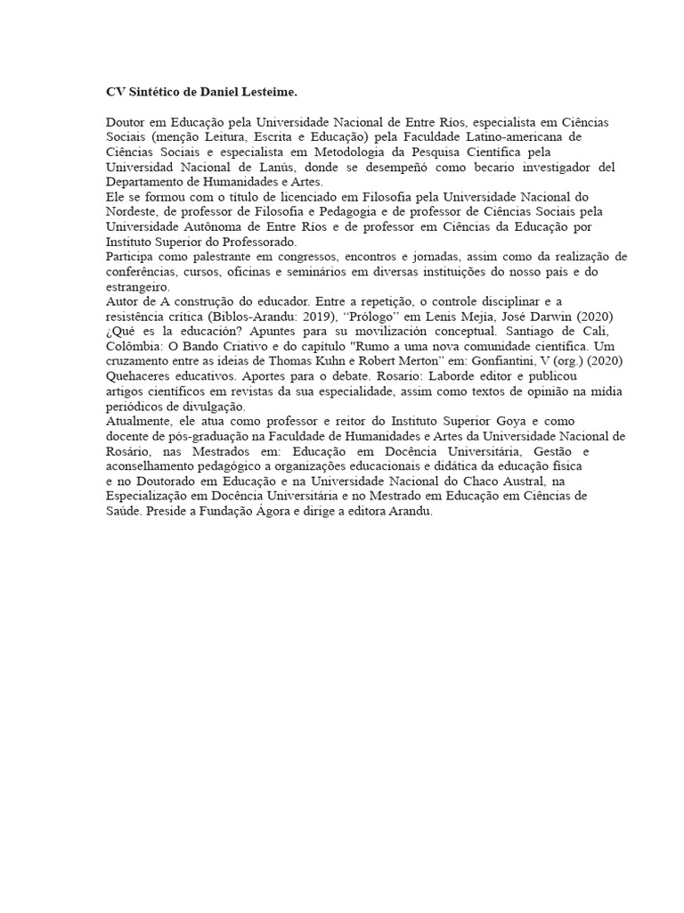 CV Sintético de Daniel Lesteime (1) | PDF