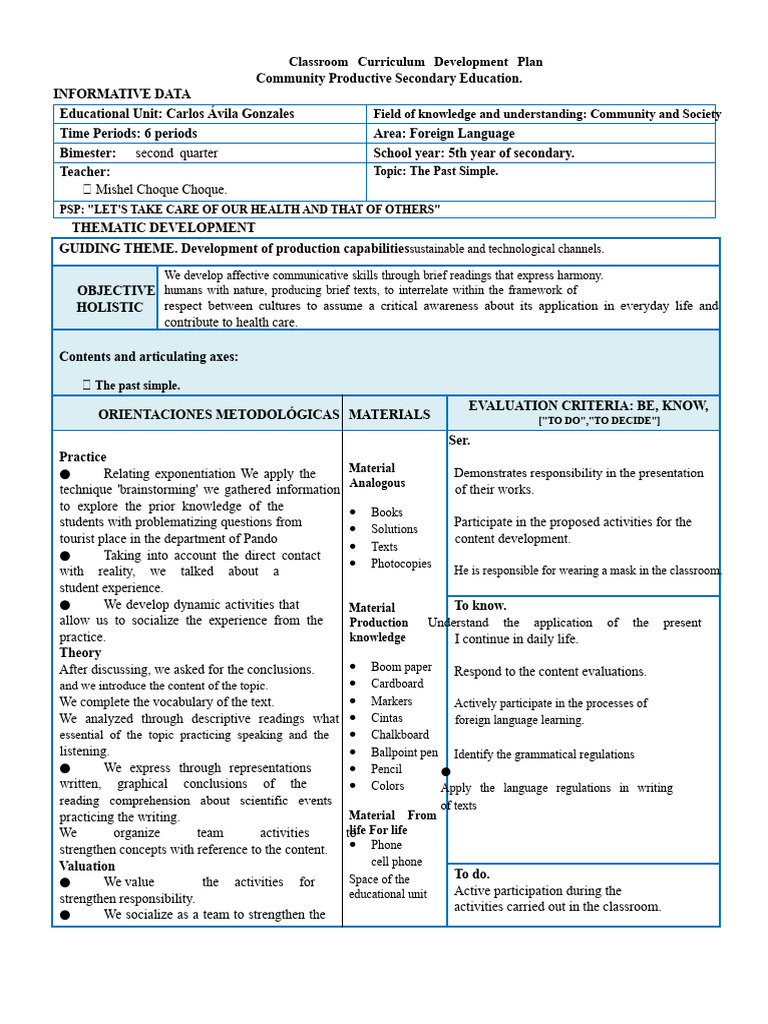 pdc 2nd 5th English topic 2 PAST SIMPLE - copy | PDF | Knowledge ...