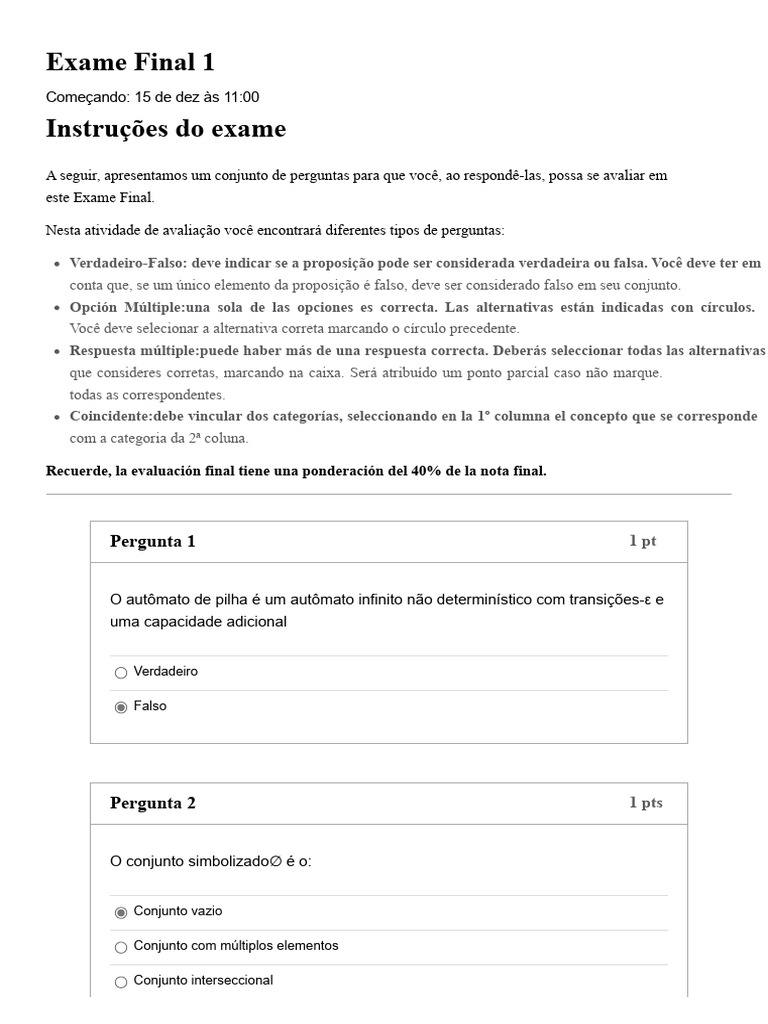 Exame Final de Linguagens Formais e Autômatos | PDF | Formalismo ...