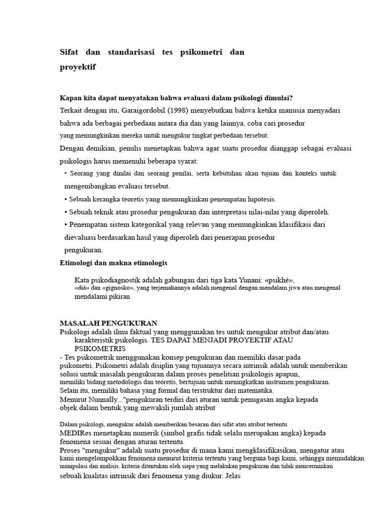 Standarisasi Tes Psikometri dan Proyektif | PDF