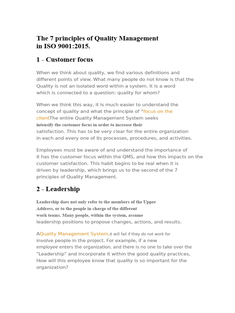 ISO 9001:2015 Quality Management Principles | PDF | Quality Management ...