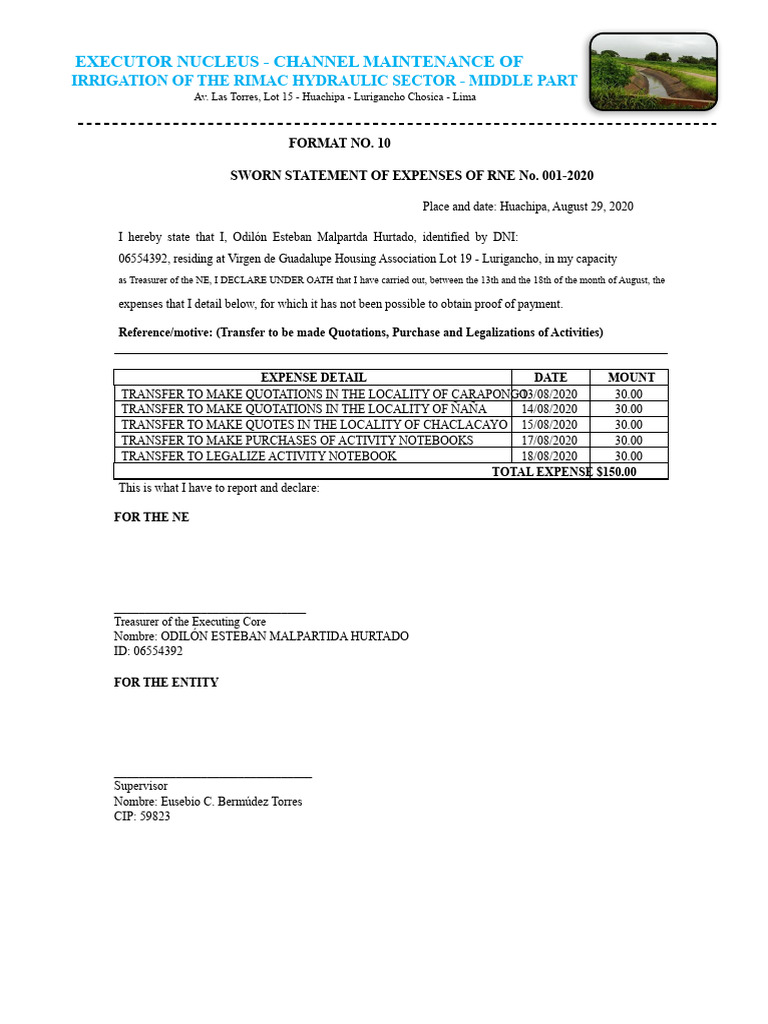 FORMAT No. 10 - AFFIDAVIT OF EXPENSES | PDF | Evidence