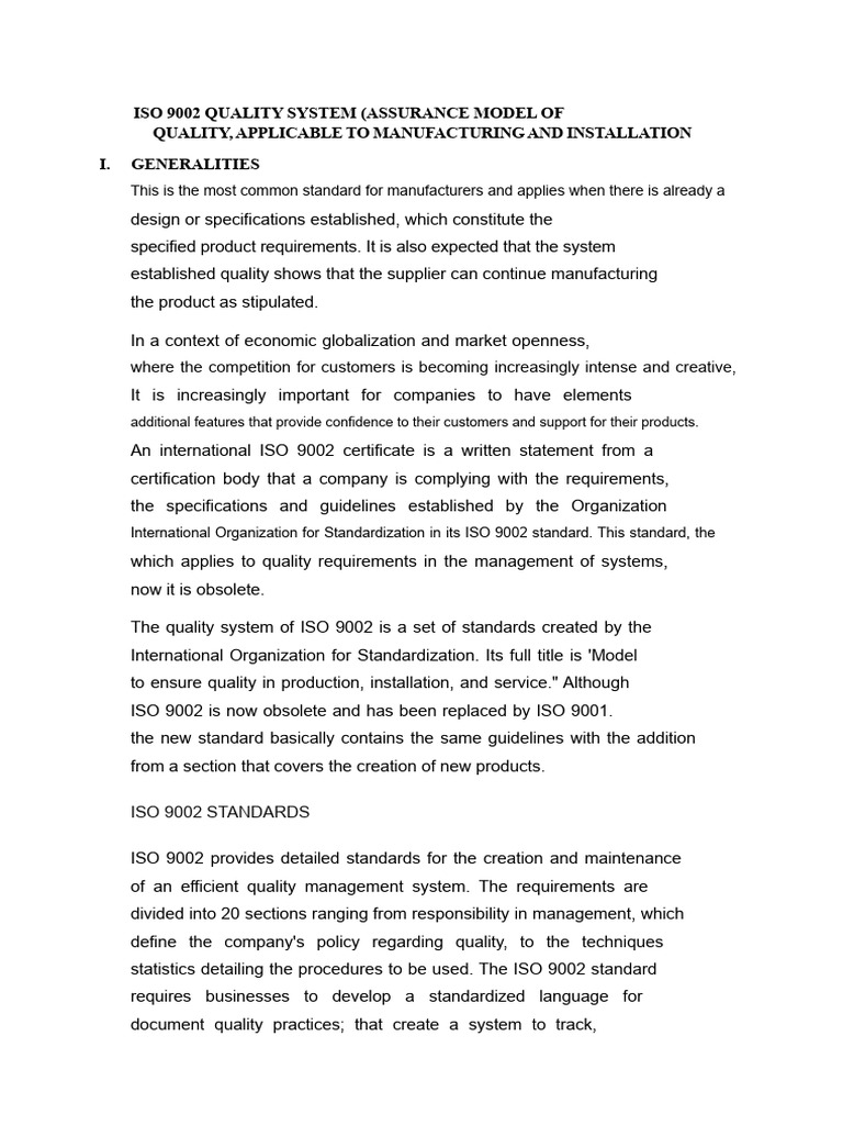 ISO 9002 Quality System Overview | PDF | Quality Management System ...