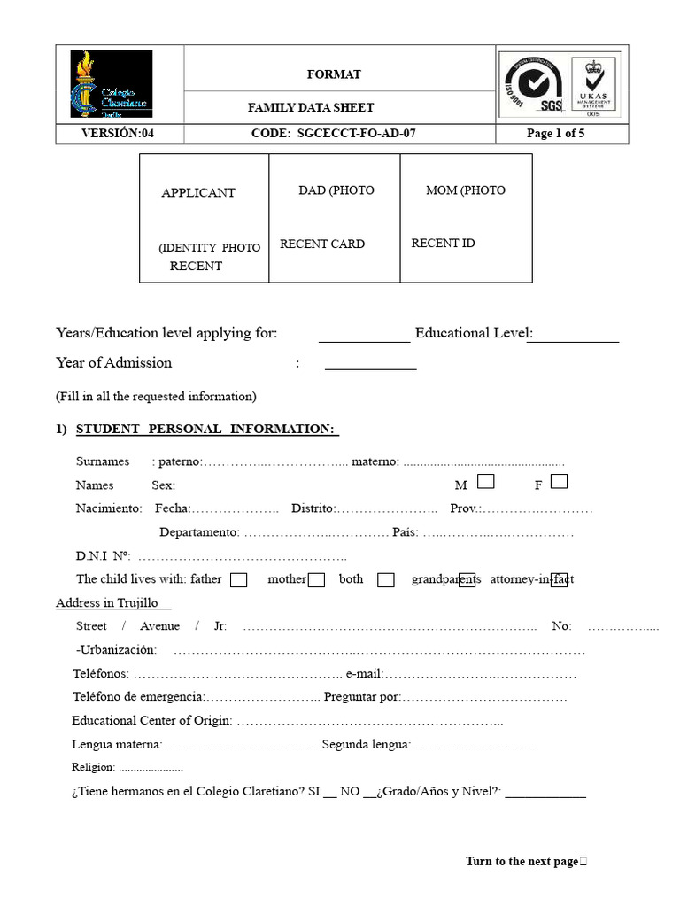 Family Data Sheet | PDF