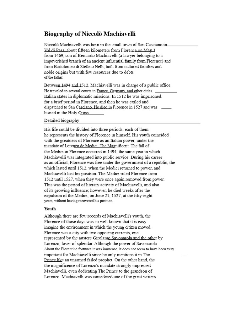 Biography of Niccolò Machiavelli | PDF | The Prince | Niccolò Machiavelli