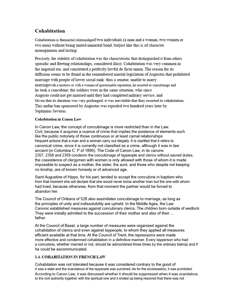 Cohabitation, Contubernium, and Marriage Sine Conubio in Roman Law ...