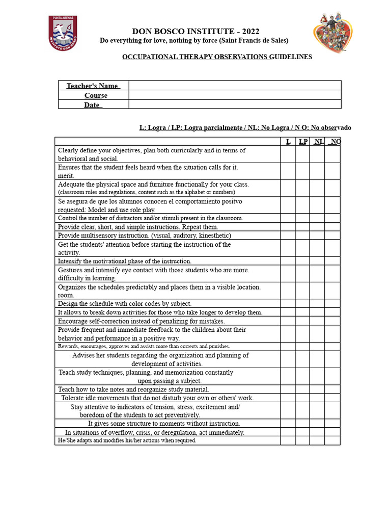 Guidelines For Occupational Therapy Observations | PDF | Teachers ...