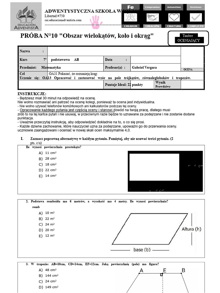 Test Okrąg Obwód | PDF