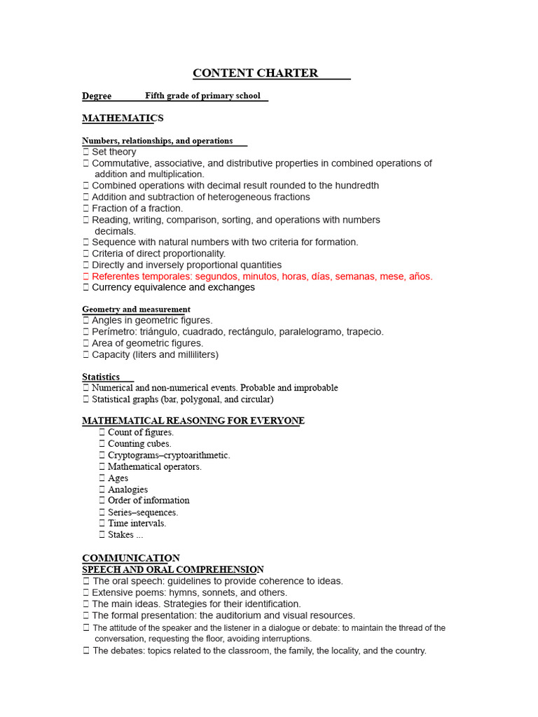 Fifth Grade Primary Syllabus | PDF | Geometry | Mathematics