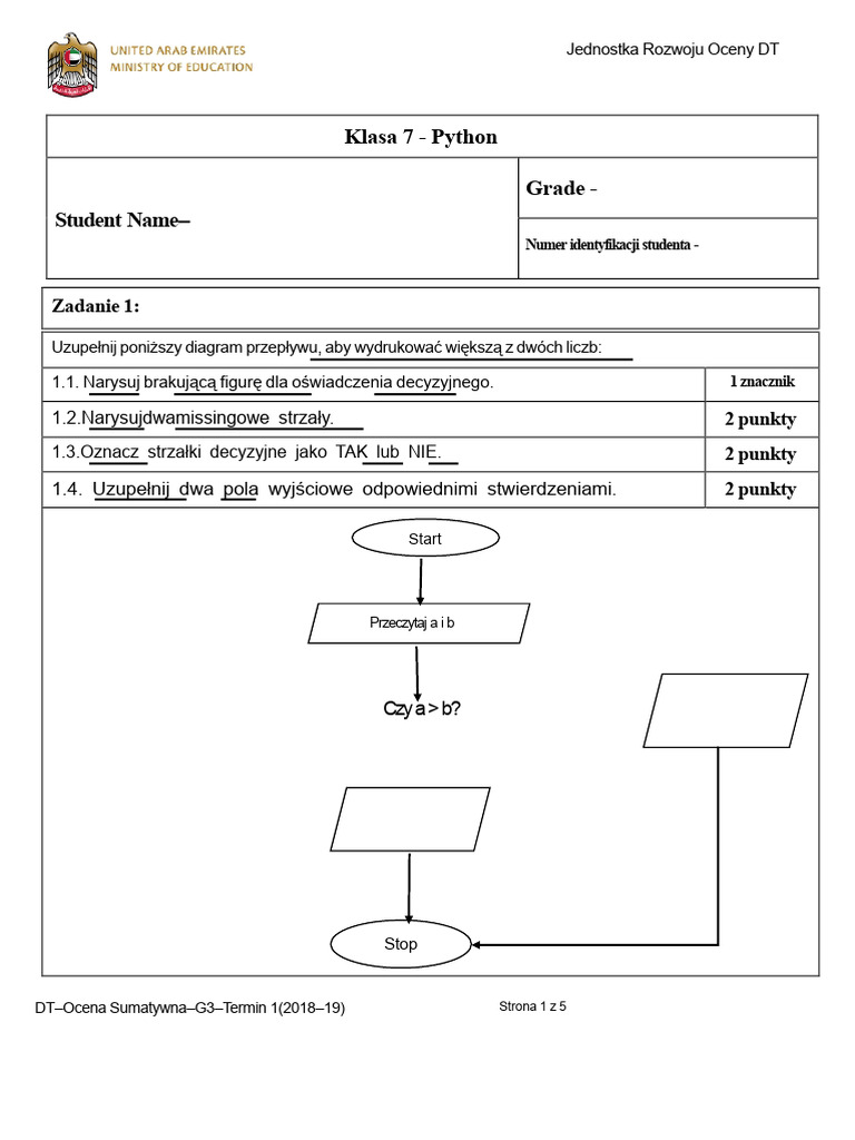 Klasa 7 - Python Grade - Student Name: Zadanie 1 | PDF