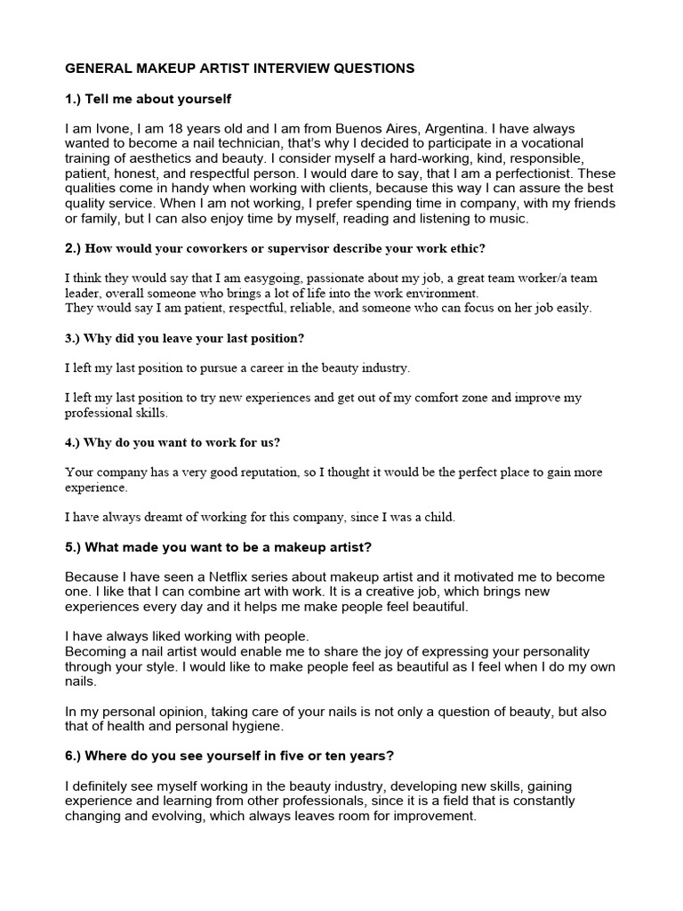 Essential Makeup Artist Interview Questions | PDF