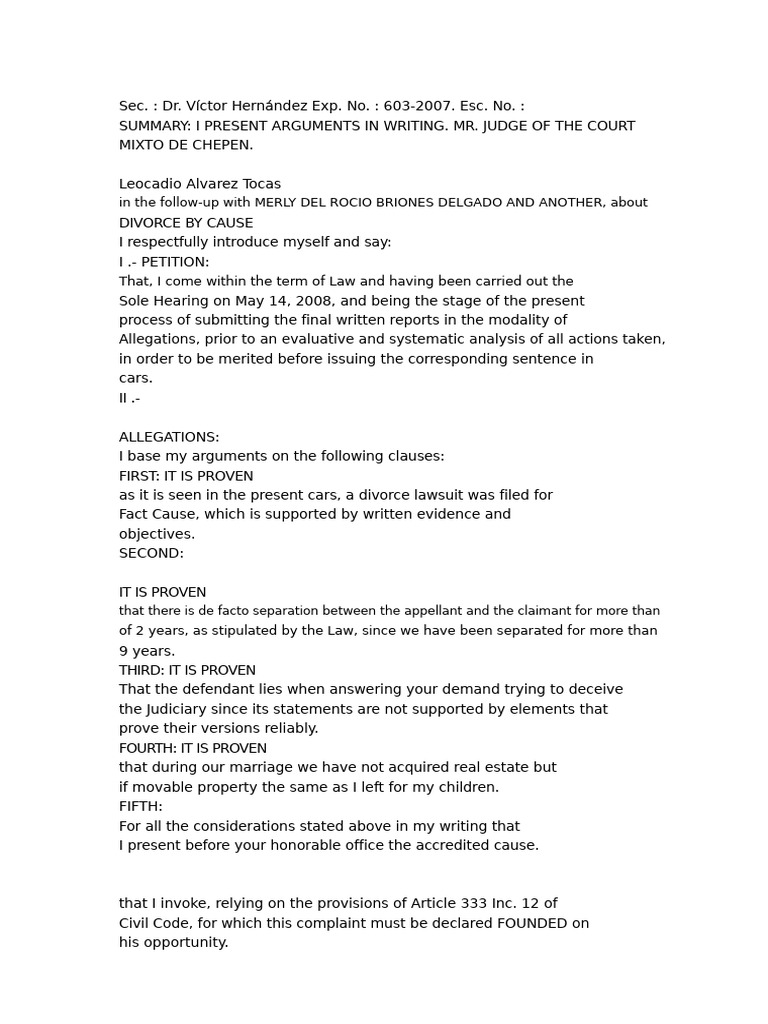 Divorce Pleading Model | PDF