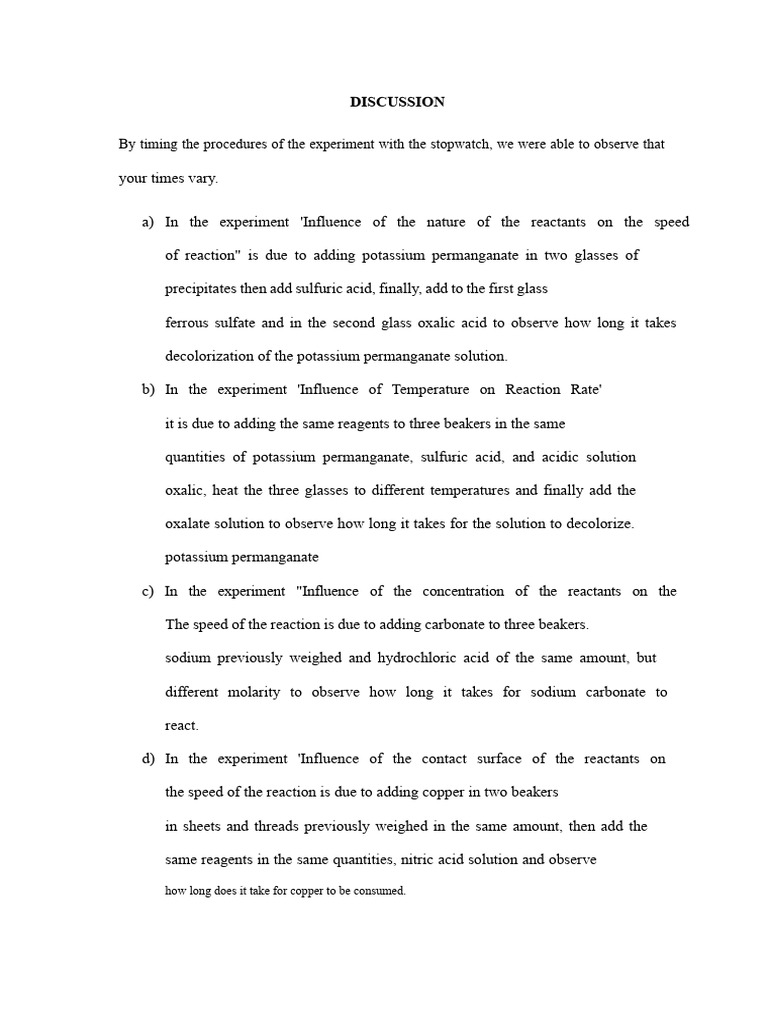 Discussion and Conclusion Factors Affecting the Speed of Chemical ...