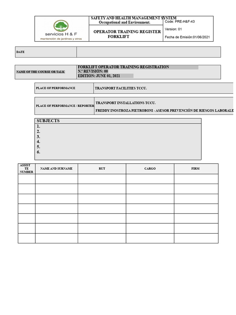 Forklift Operator Training Register | PDF