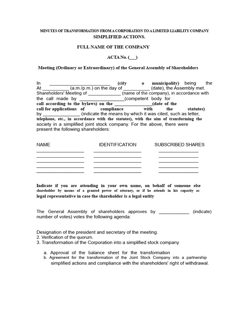Deed of Transformation From Corporation To Simplified Joint Stock ...