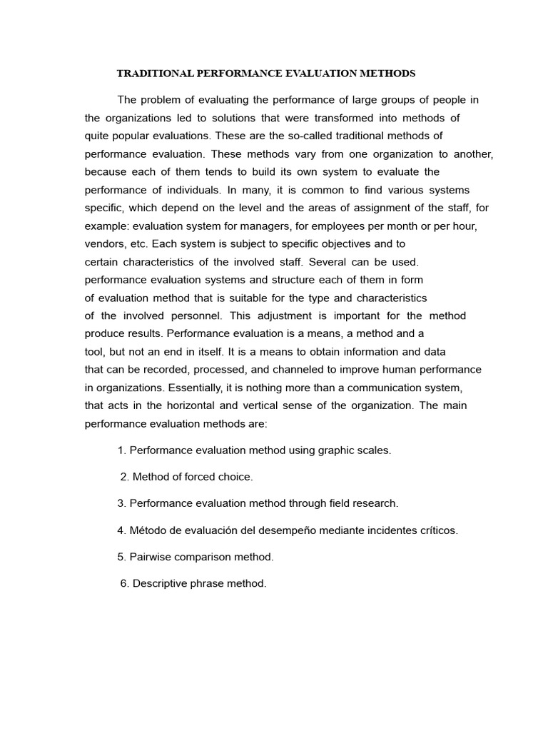 Traditional Methods of Performance Evaluation For Companies | PDF ...