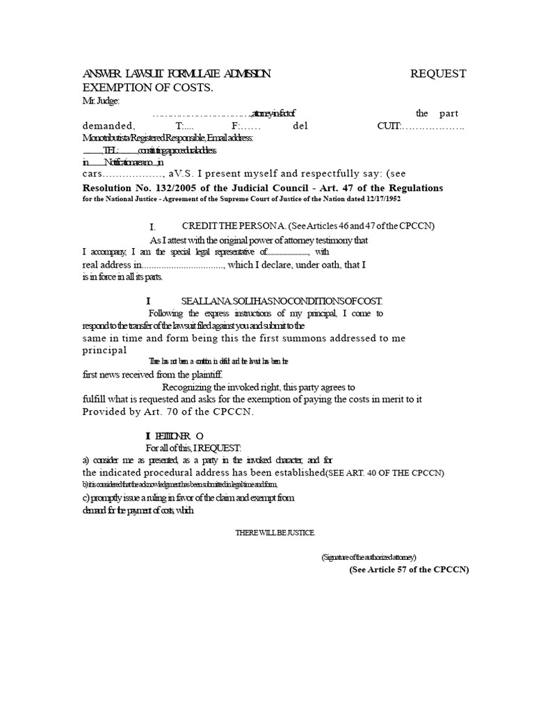 Written Request For Eviction With A Request For Exemption From Costs ...
