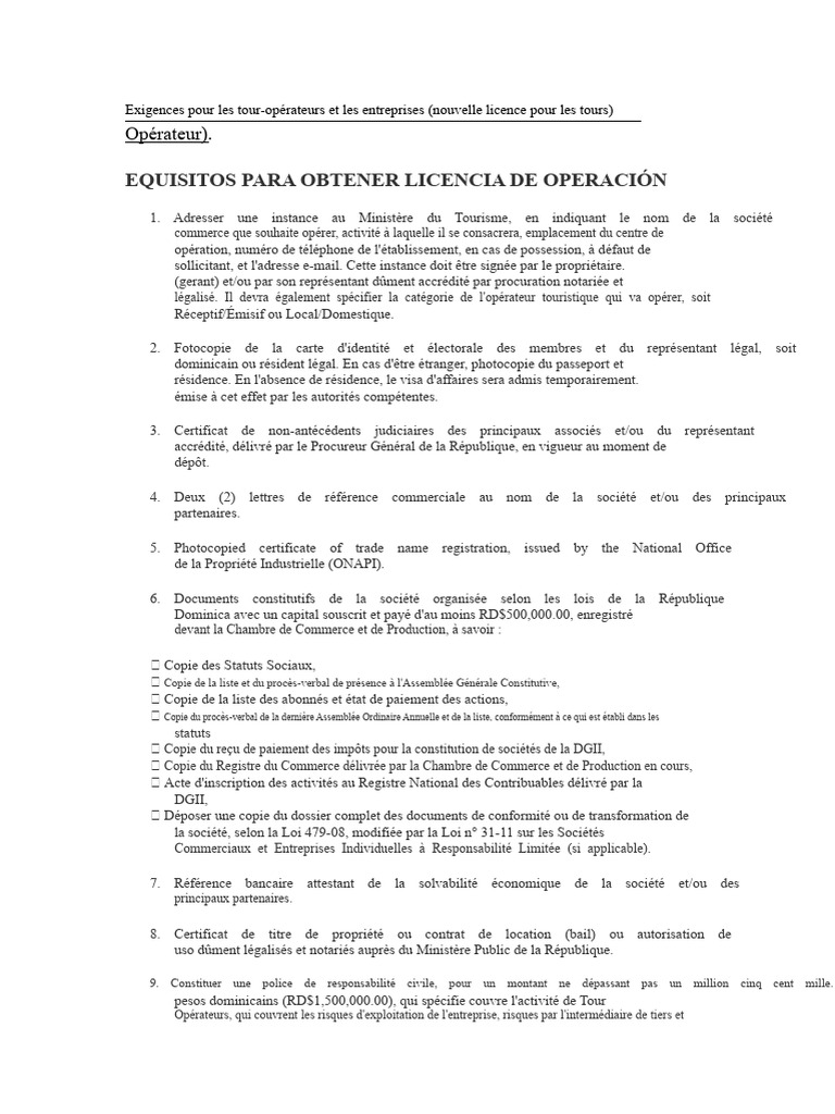 Exigences pour licence tour-opérateur | PDF | Business | Assurance