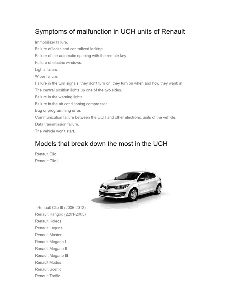 Renault UCH Unit Malfunctions Guide | PDF