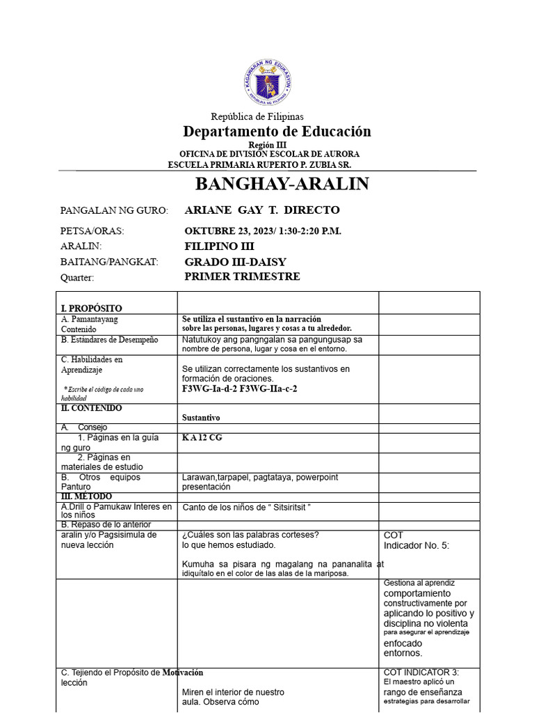Uso de Sustantivos en Filipino III | PDF | Plan de estudios | Enseñando