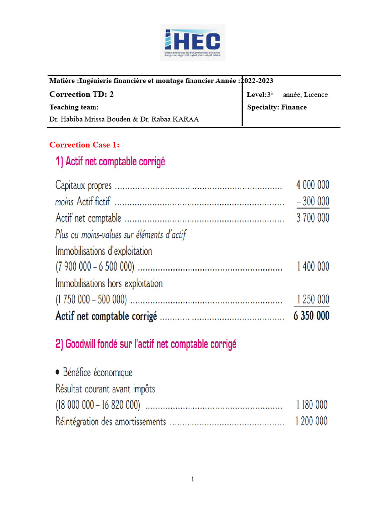 Correction TD 2 Case Studies 1 2 (1) | PDF | Financial Accounting ...