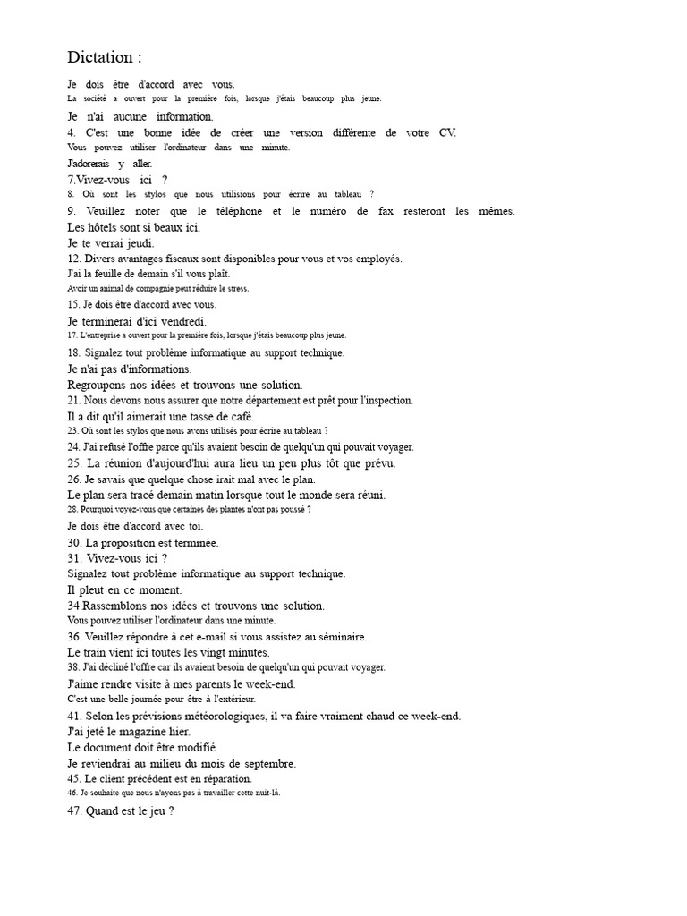 Exemples de phrases courantes en français | PDF