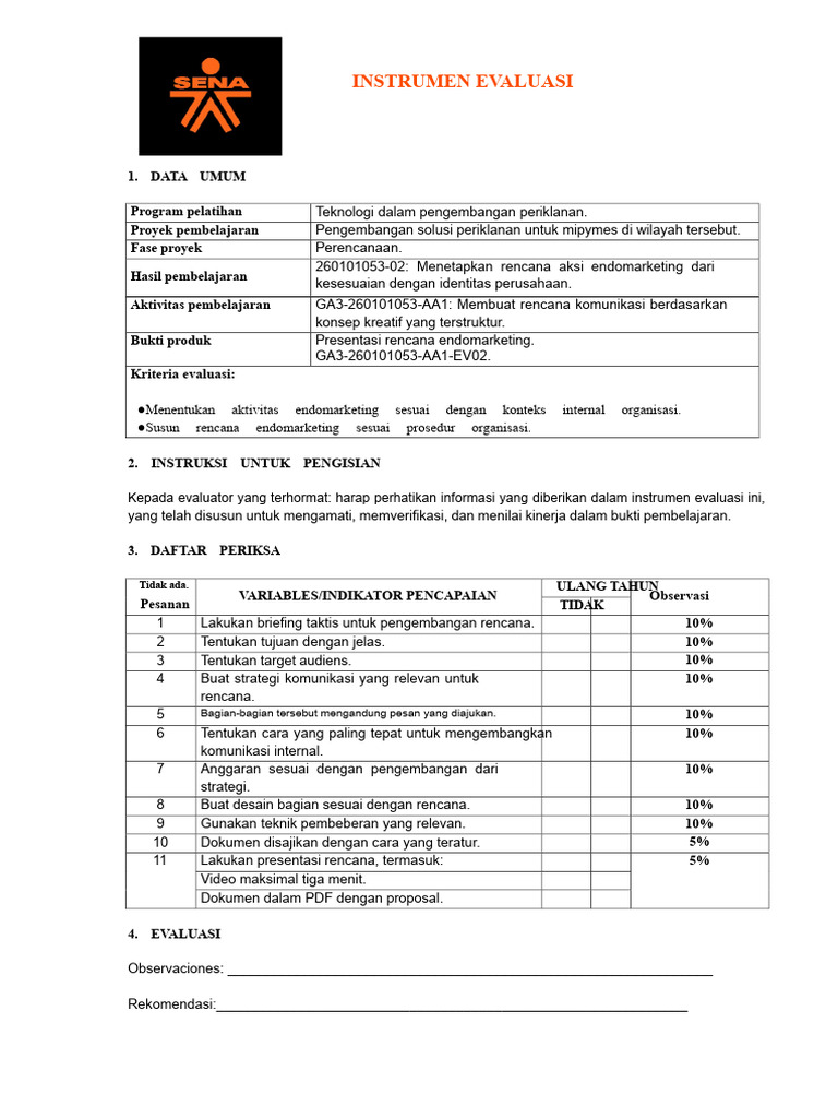 Evaluasi Rencana Endomarketing Mipymes | PDF