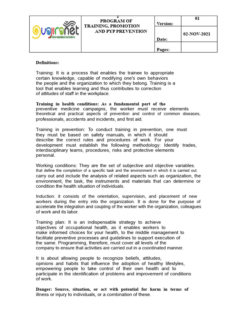 Training Program Promotion and Prevention Pyp | PDF | Occupational ...