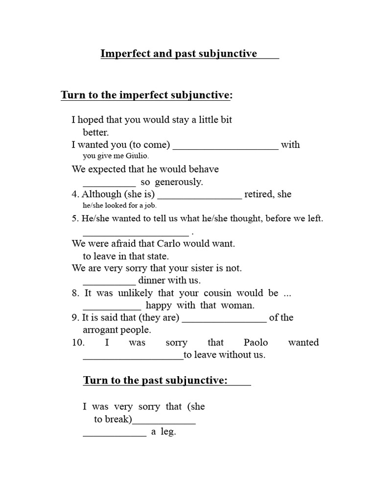 Unit 7 Imperfect and Past Subjunctive Exercises | PDF