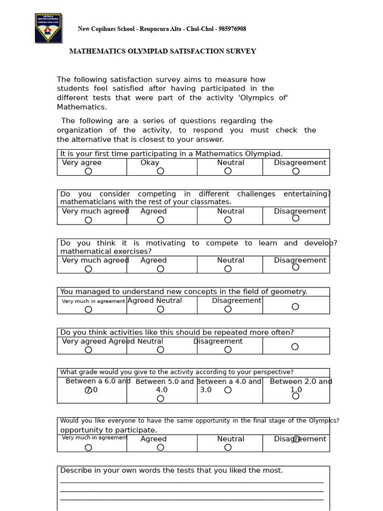 Mathematics Olympiad Satisfaction Survey | PDF | Mathematics
