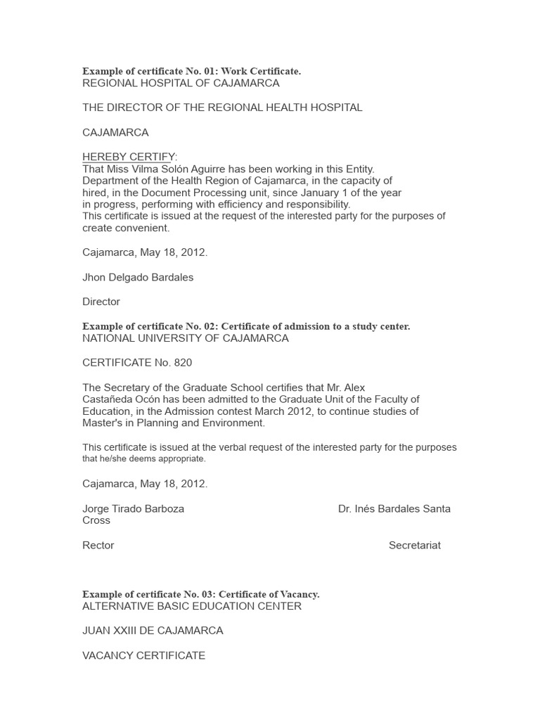 Example of Certificate Peru | PDF