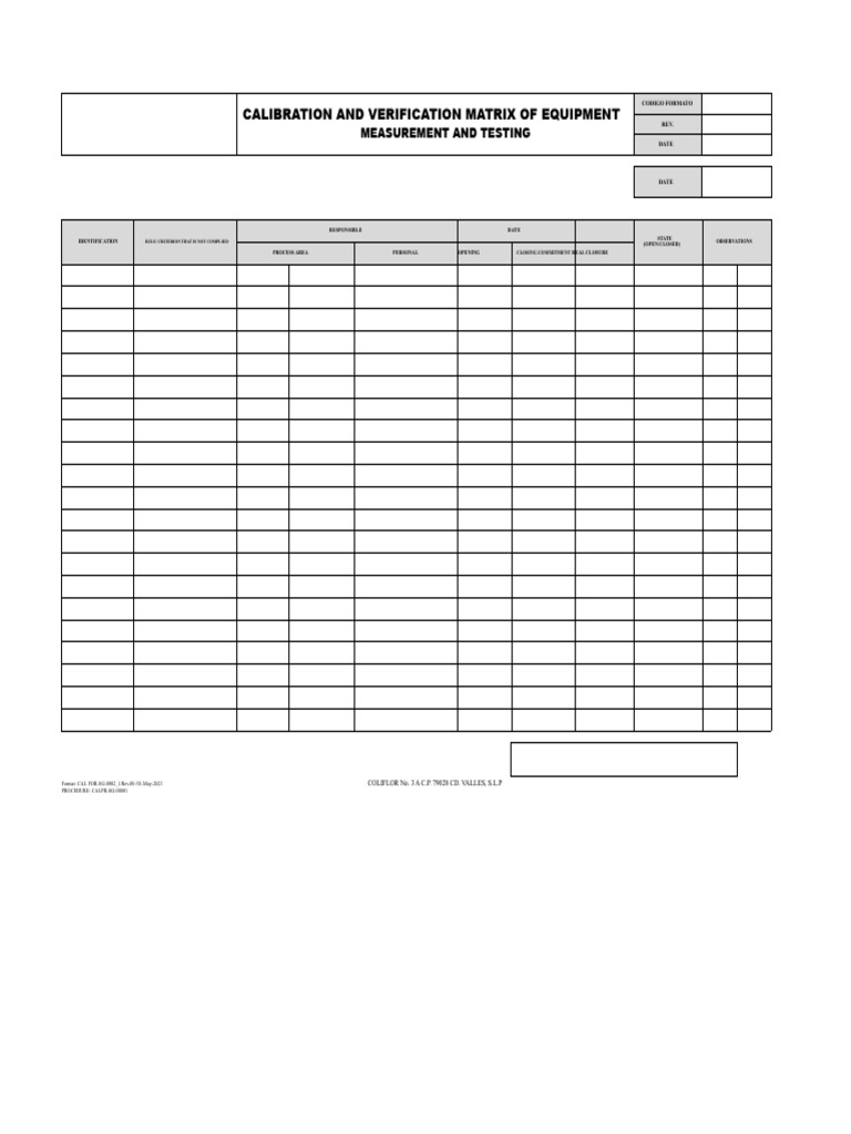 Calibration and Verification Matrix Guide | PDF | Calibration ...