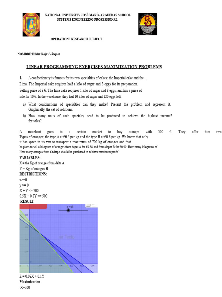Linear Programming Exercises Maximization Exercises | PDF | Linear ...