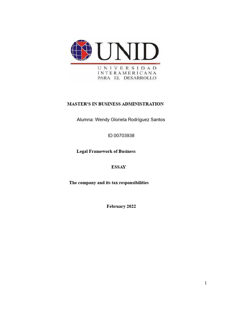 Essay - The Company and Its Tax Responsibilities | PDF | Taxes | Business